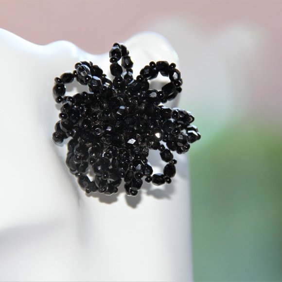 Lois Ann | Jewelry | Vintage Lois Ann Black Crystal Flower Earrings ...